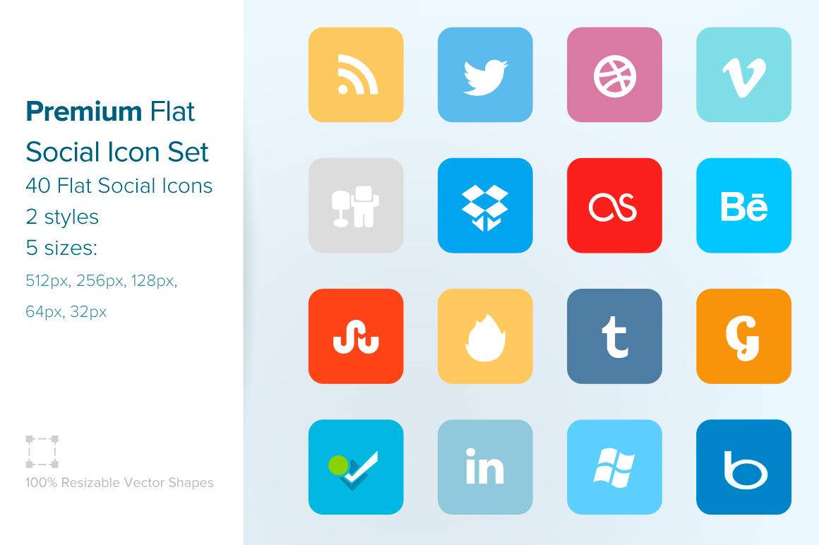 Premium Flat Social Icon Set, an Icon by Jamie Peak