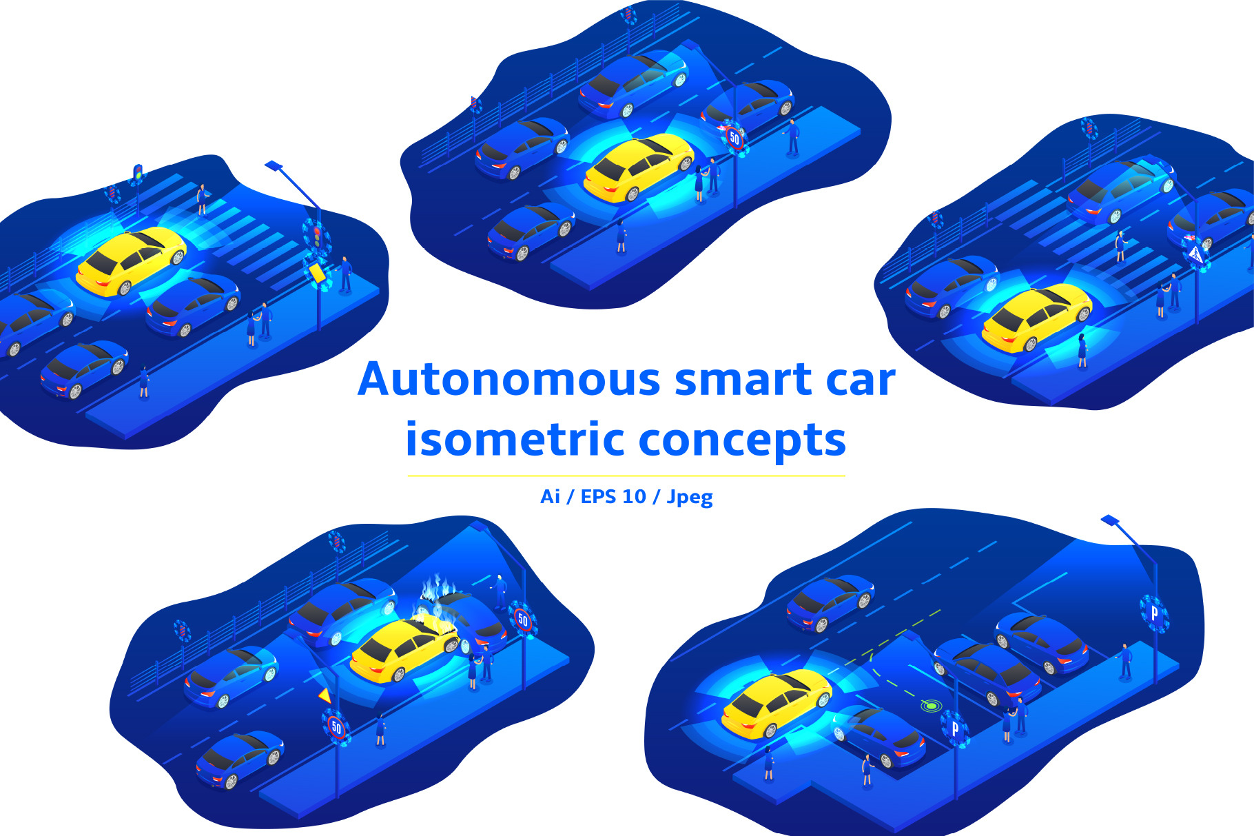 Autonomous smart car concept banners, a Person Illustration by Andrey ...