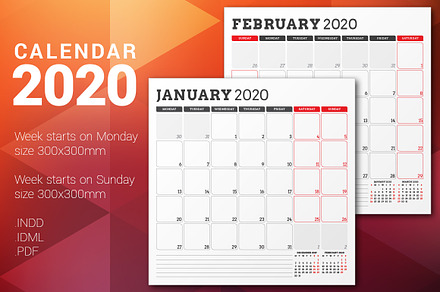 Monthly Planner 2020, a Stationery Template by AntartStock