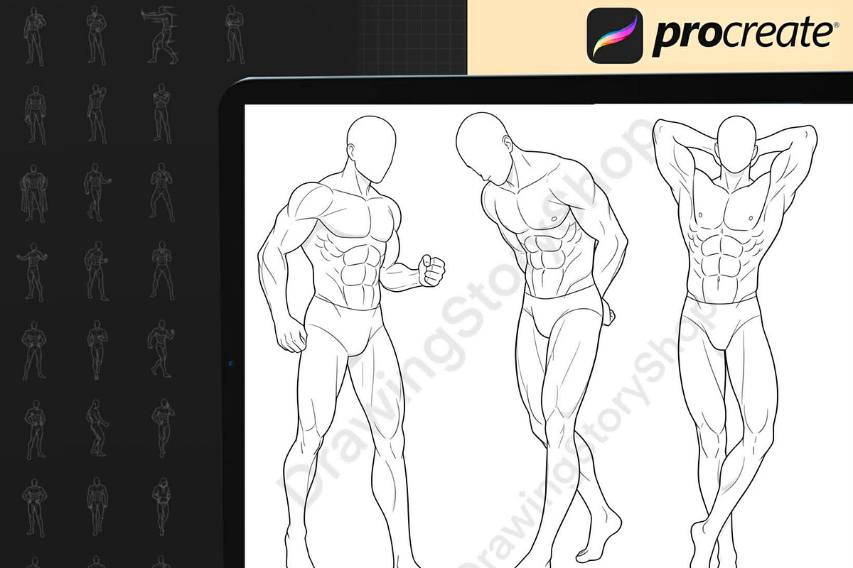 400 Procreate Male pose stamps Bases, a Brush Add-On by DrawingStoryShop