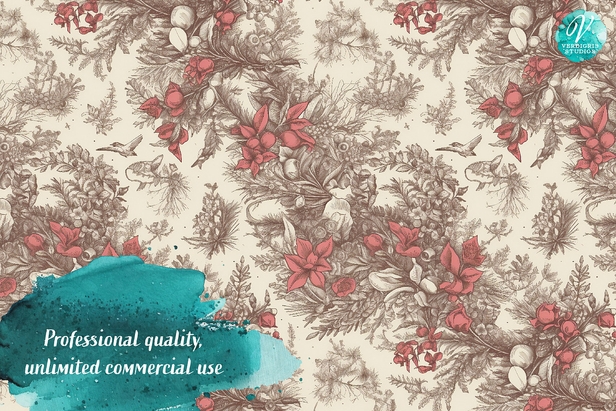 Vintage Christmas Toile Patterns, a Seasonal Illustration by Verdigris ...
