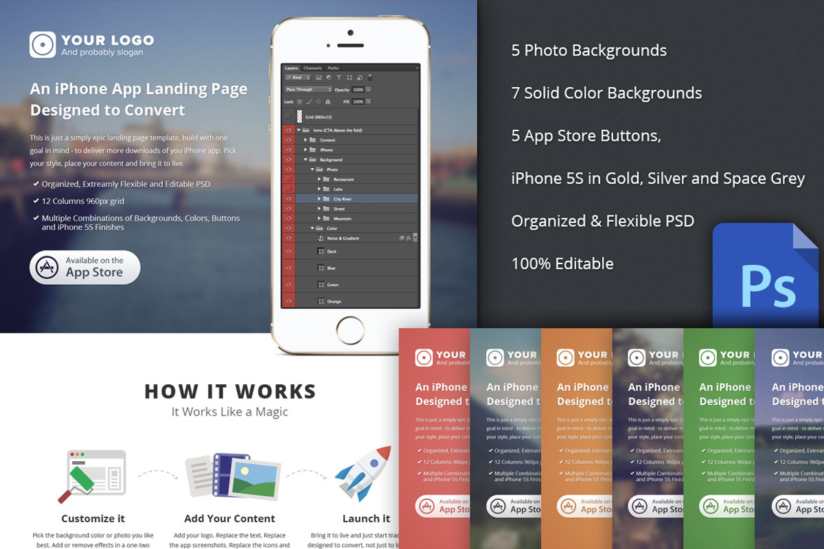 iPhone App Landing Page (PSD), an App Template by Pixify