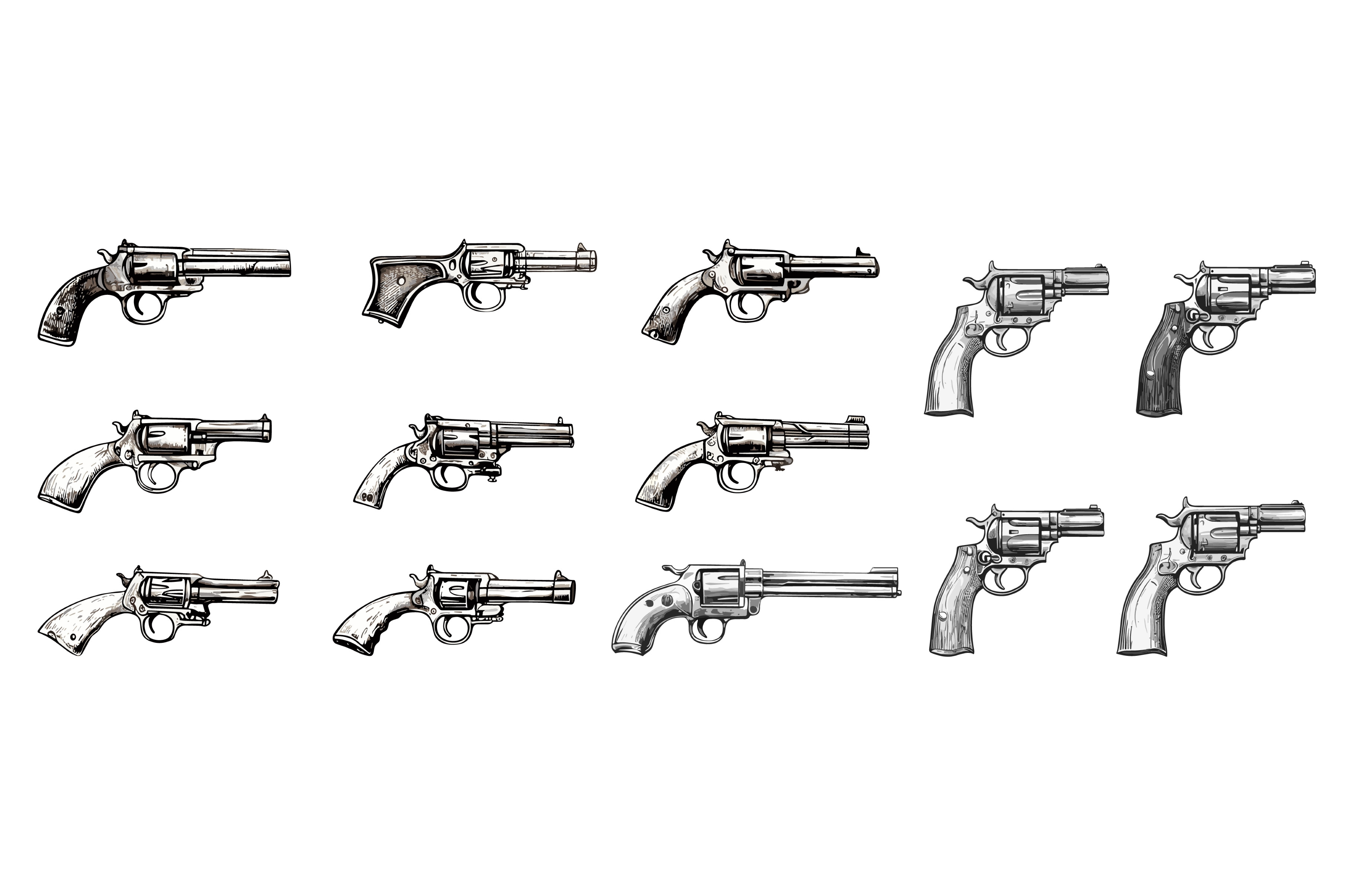 Vintage guns sketch objects, an Object Illustration by LadadikArt