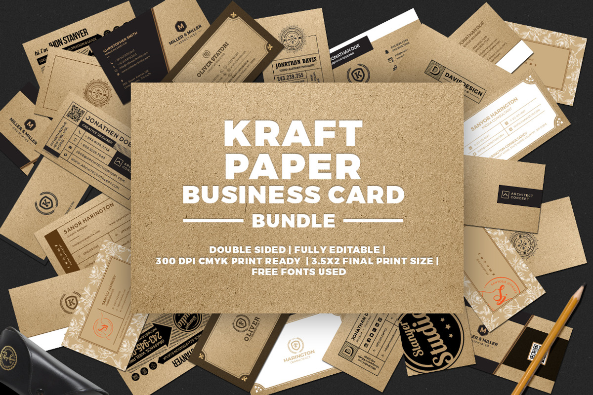 Kraft Paper Business Card Bundle, a Business Card Template by ...