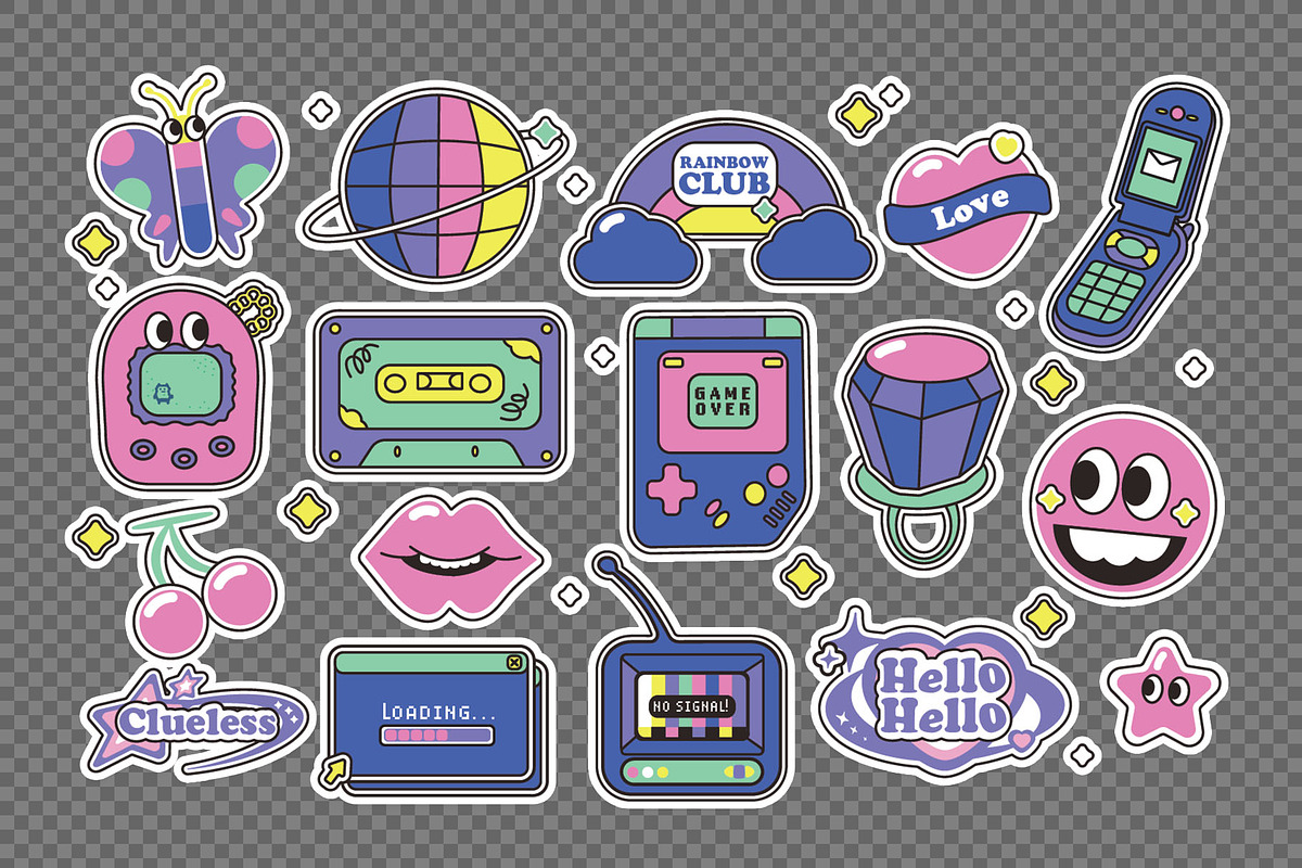 Retro Y2K Vector Illustrations Set, an Object Graphic by DesignerCandies | Creative Market