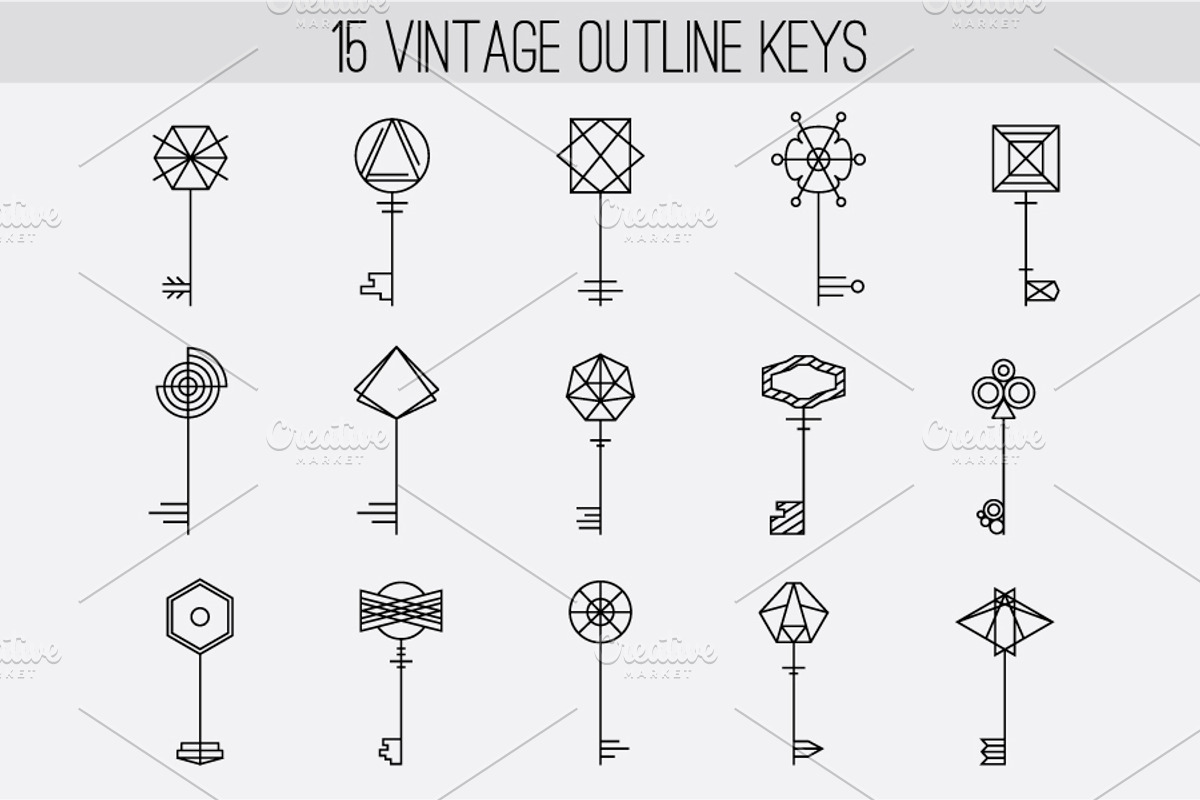 Vintage Outline Keys Set, a Decorative Illustration by Olha Kostiuk