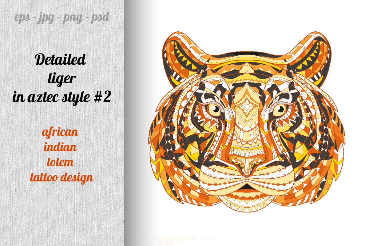 Detailed tiger in aztec style, an Animal Illustration by mary_shop