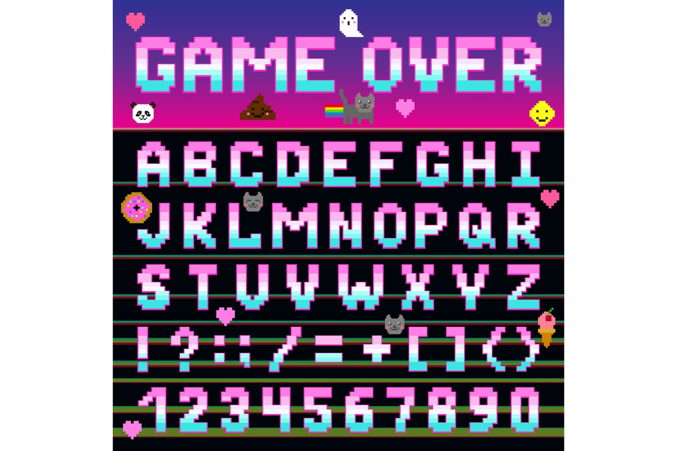 Pixel retro font computer game design 8-16 bit letters and numbers ...