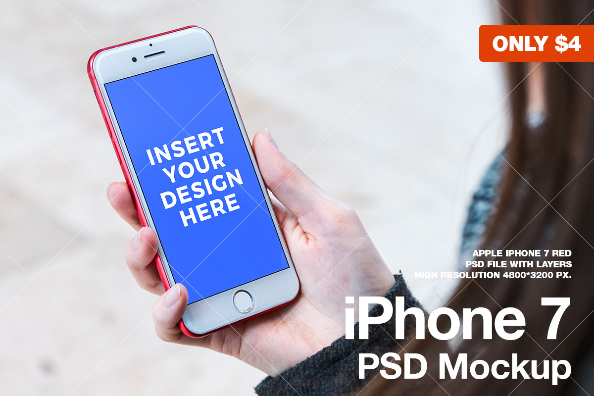 iPhone 7 RED PSD Mockup, an iPhone Mockup by StartMockups.com