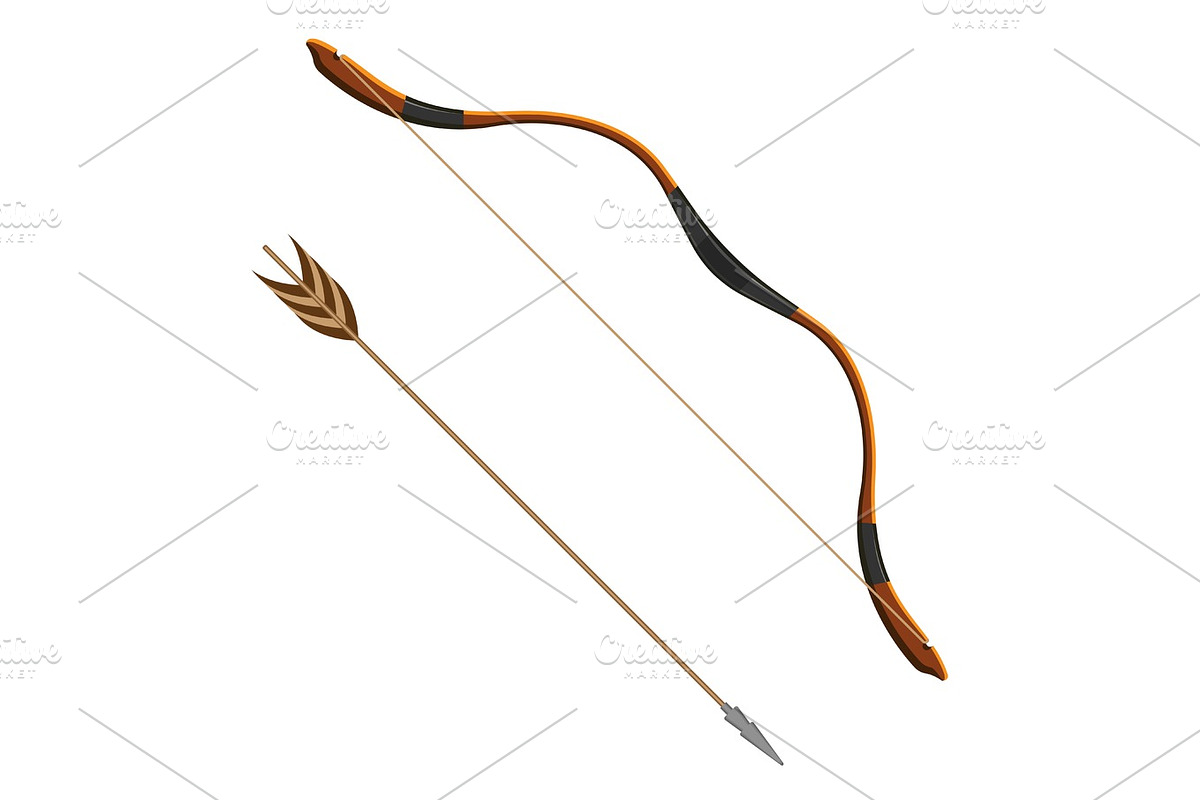 Bow and arrow realistic vector illustration of projectile weapon, an ...