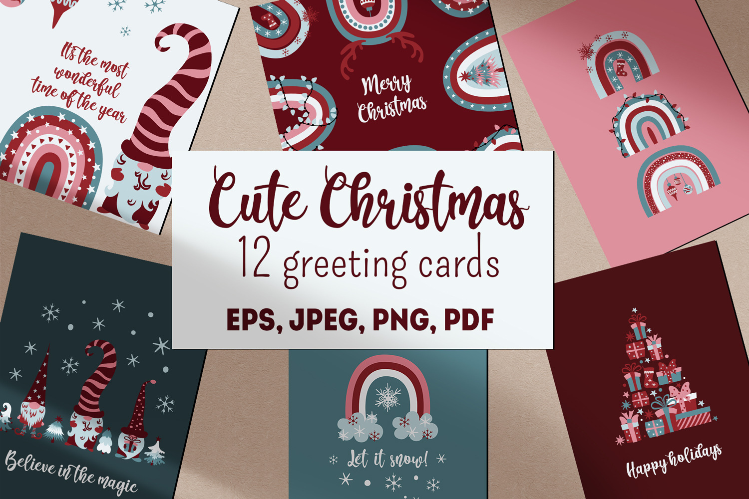 Cute Christmas cards, a Card Template by inkoly | Creative Market