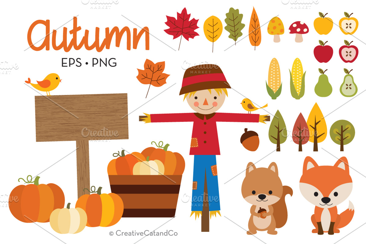 Autumn Fall Vector PNG Clipart Set, an Animal Illustration by ...