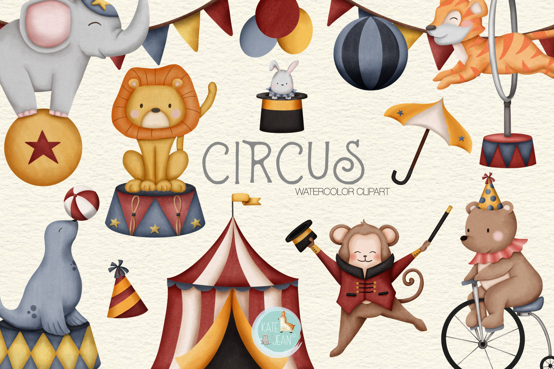 Watercolor Circus Clipart, a Decorative Illustration by KateandJeanCo ...
