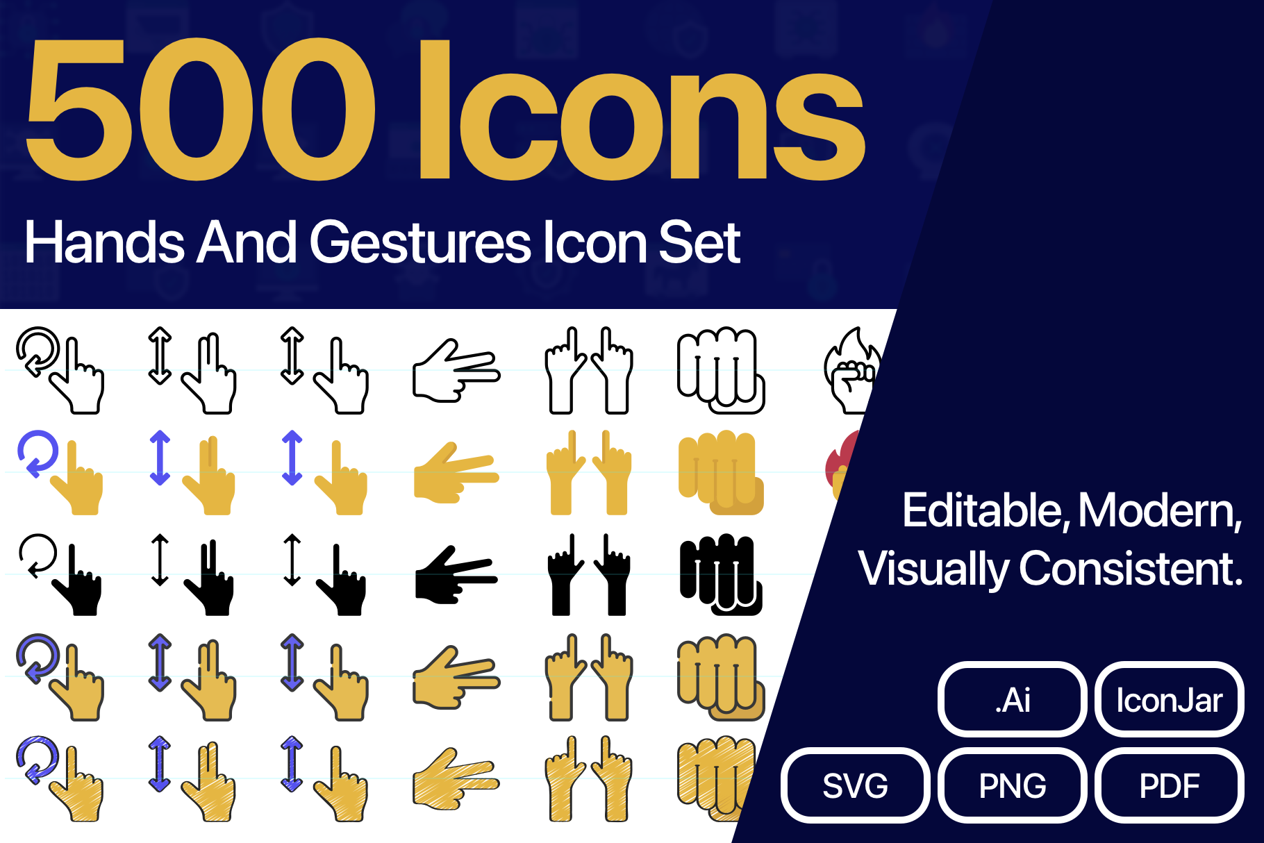 500 Hands And Gestures Vector Icons, an Outline Icon by Juicy Icons