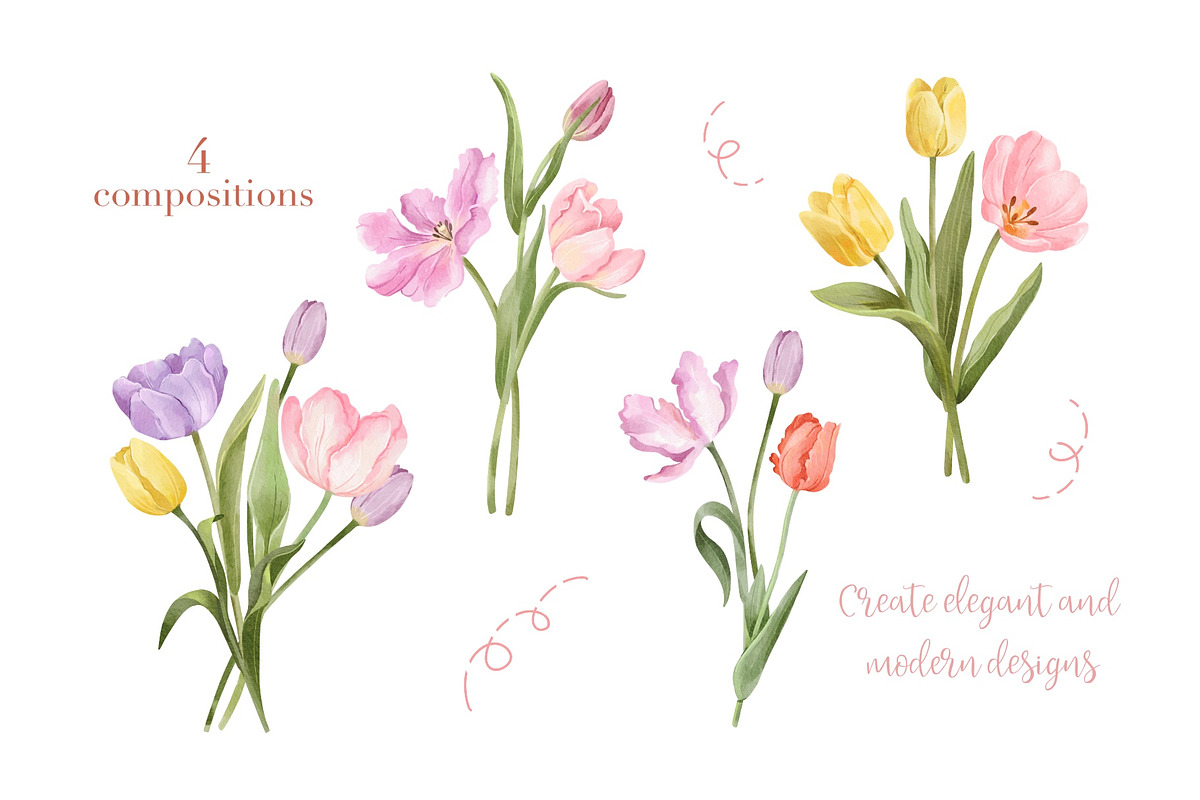 Watercolor Tulips Clipart, a Decorative Illustration by ArtGiftsStudio