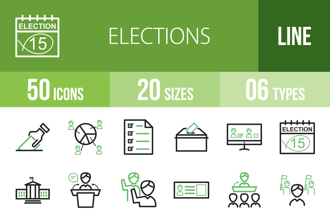 50 Elections Line Green&Black Icons, an Outline Icon by IconBunny