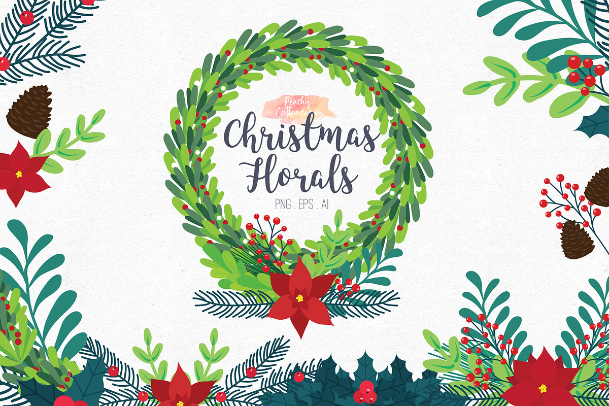 Christmas Floral Clipart, an Illustration by Peachycottoncandy