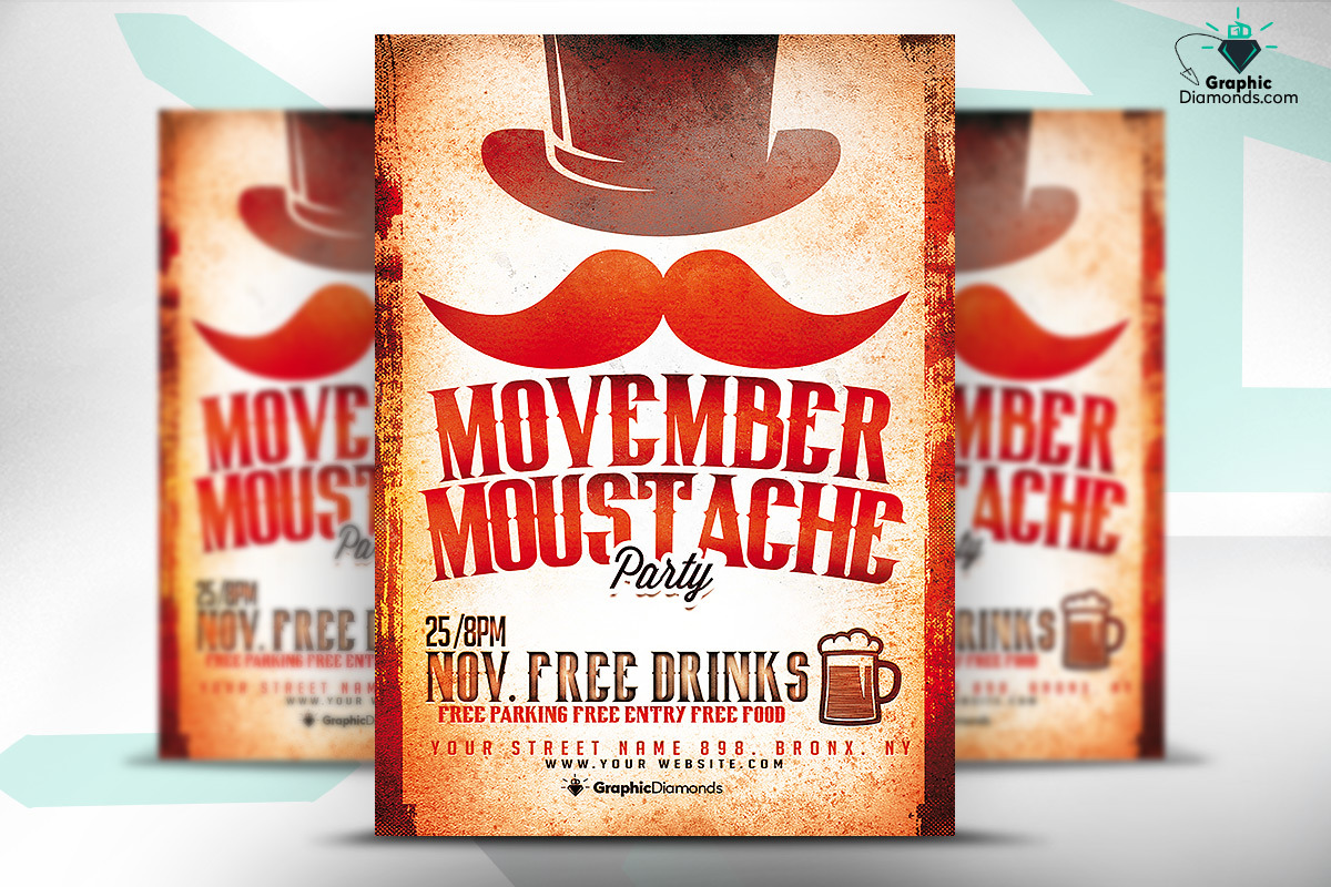 Movember Mustache Party Flyer PSD, a Flyer Template by GraphicDiamonds