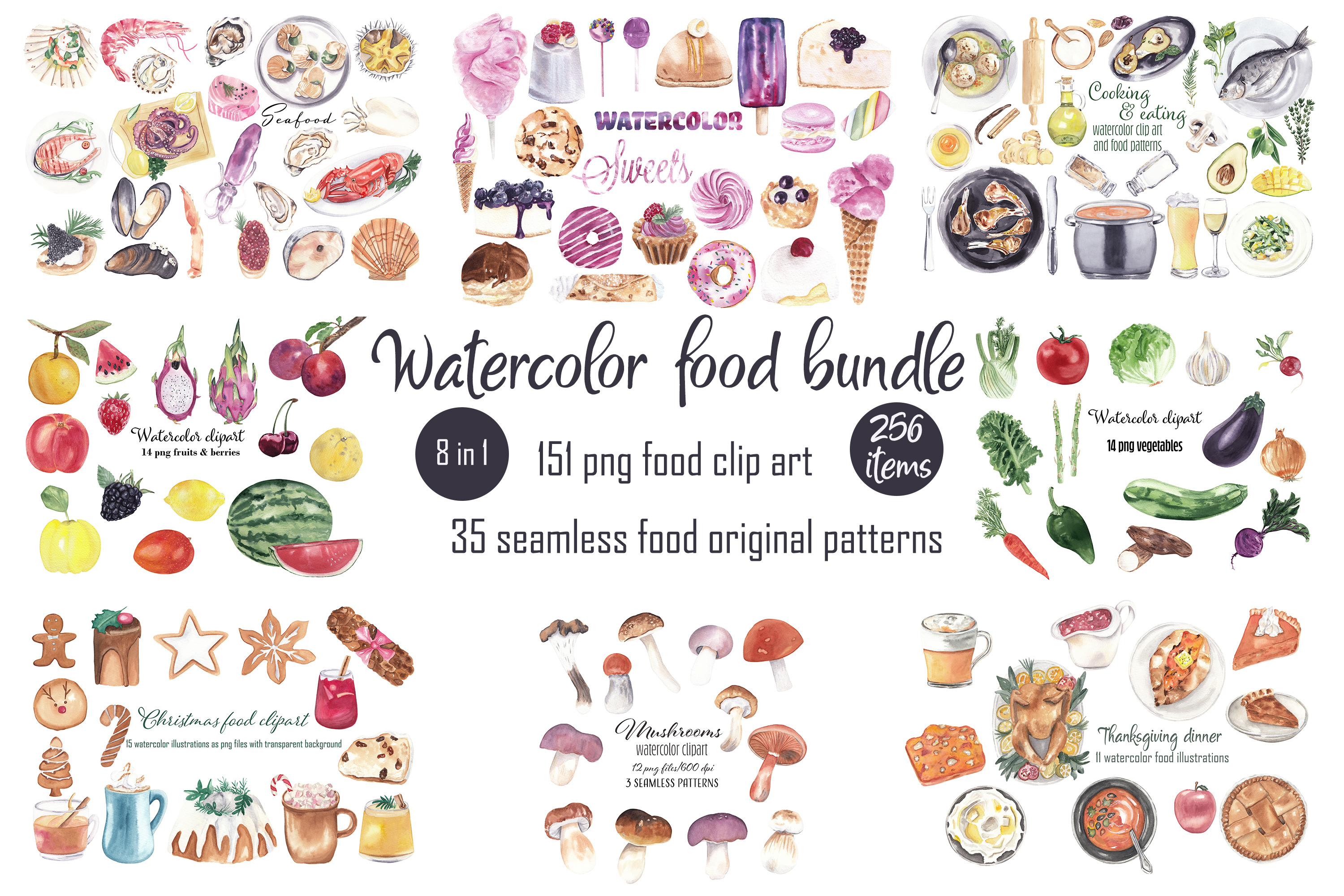 Food bundle-watercolor, a Food Illustration by Visual Animal