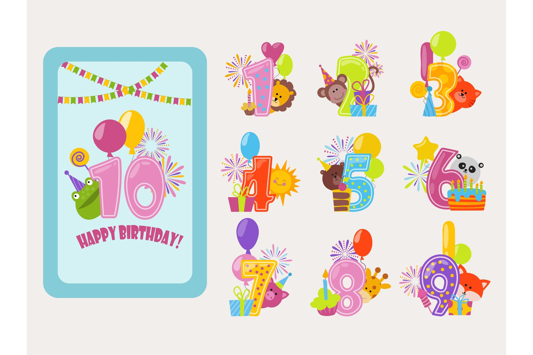 Birthday numbers vector cartoon anniversary birth balloon numbered ...