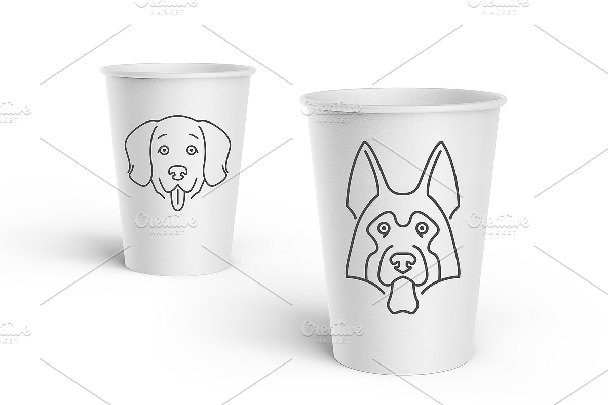 Dog portraits simple line set, an Illustration by pet design shop
