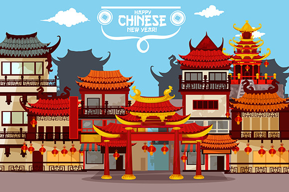 Traditional chinese townscape, a Background Graphic by Vector Tradition