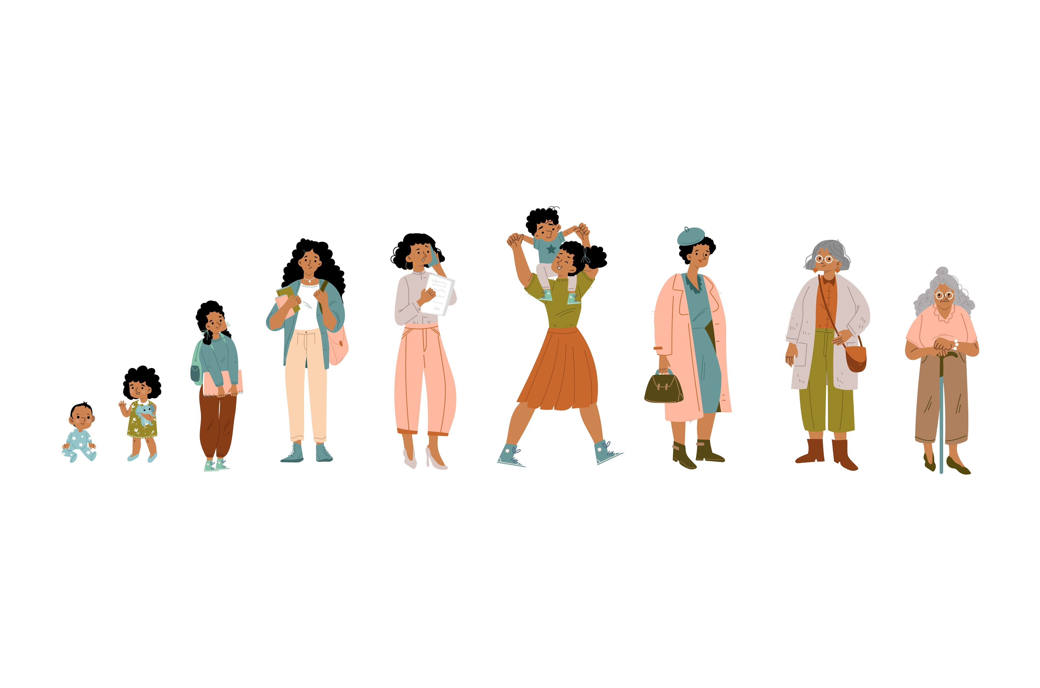 Woman lifespan cycle from baby age | People Illustrations ~ Creative Market