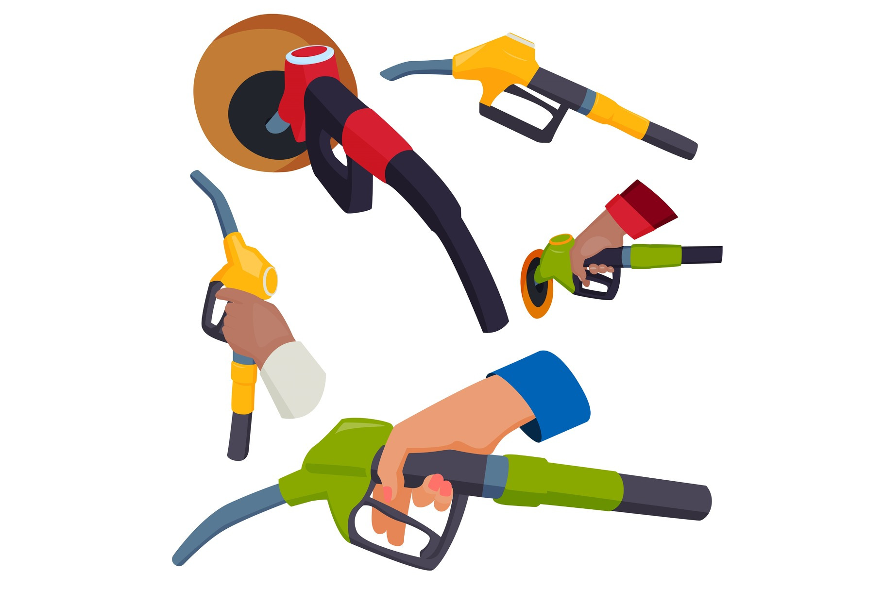 Filling gasoline station pistol in people hands refinery refueling ...