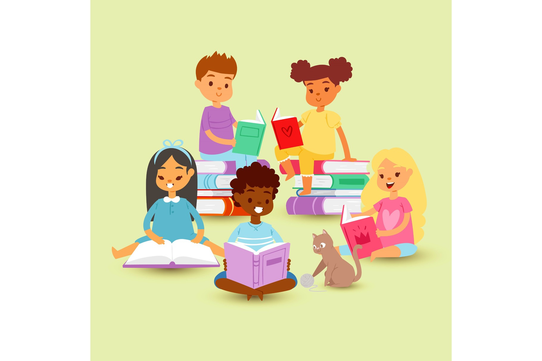 Kids reading in circle on a pile of, an Object Graphic by RocketArt ...