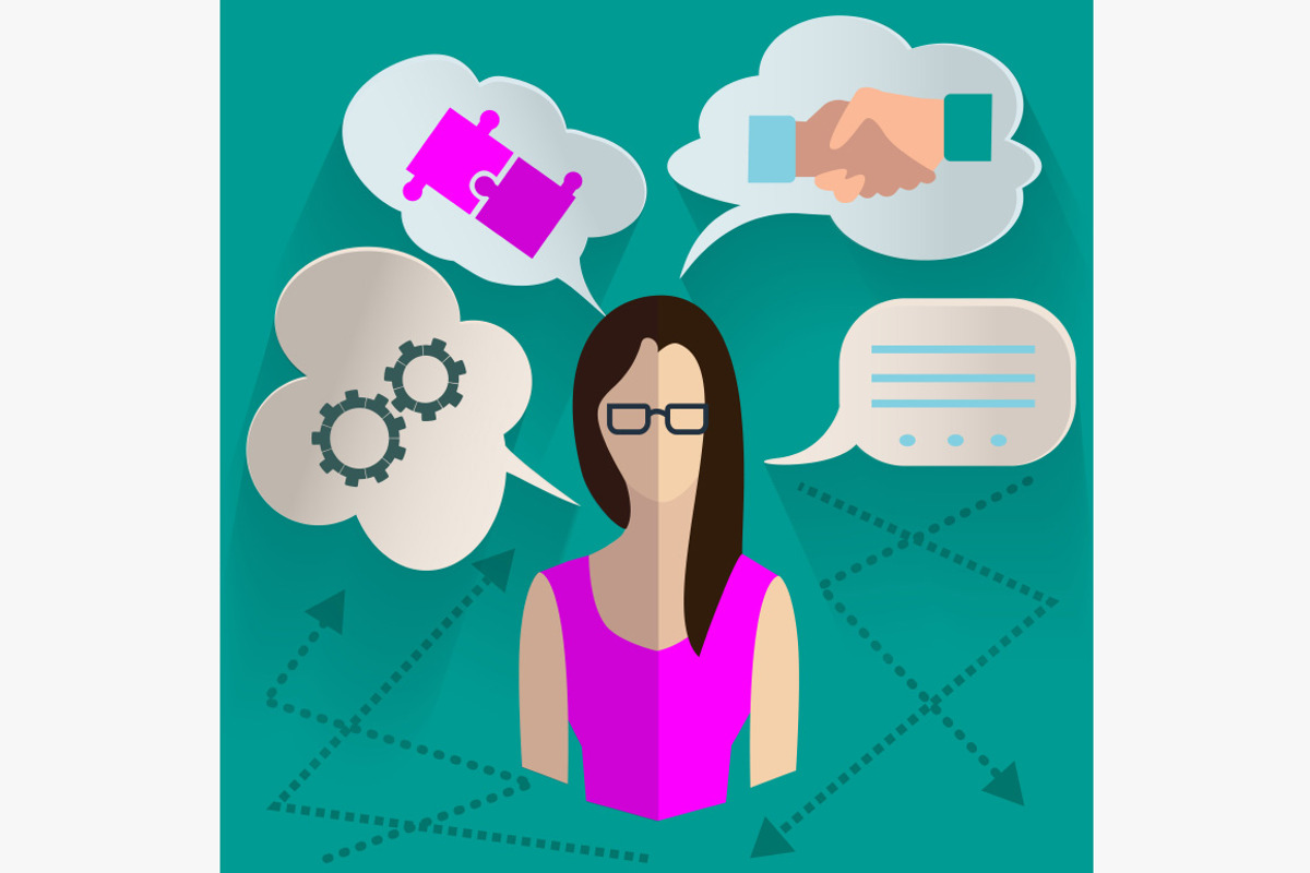 Business woman thinking infographics, an Education Illustration by ...