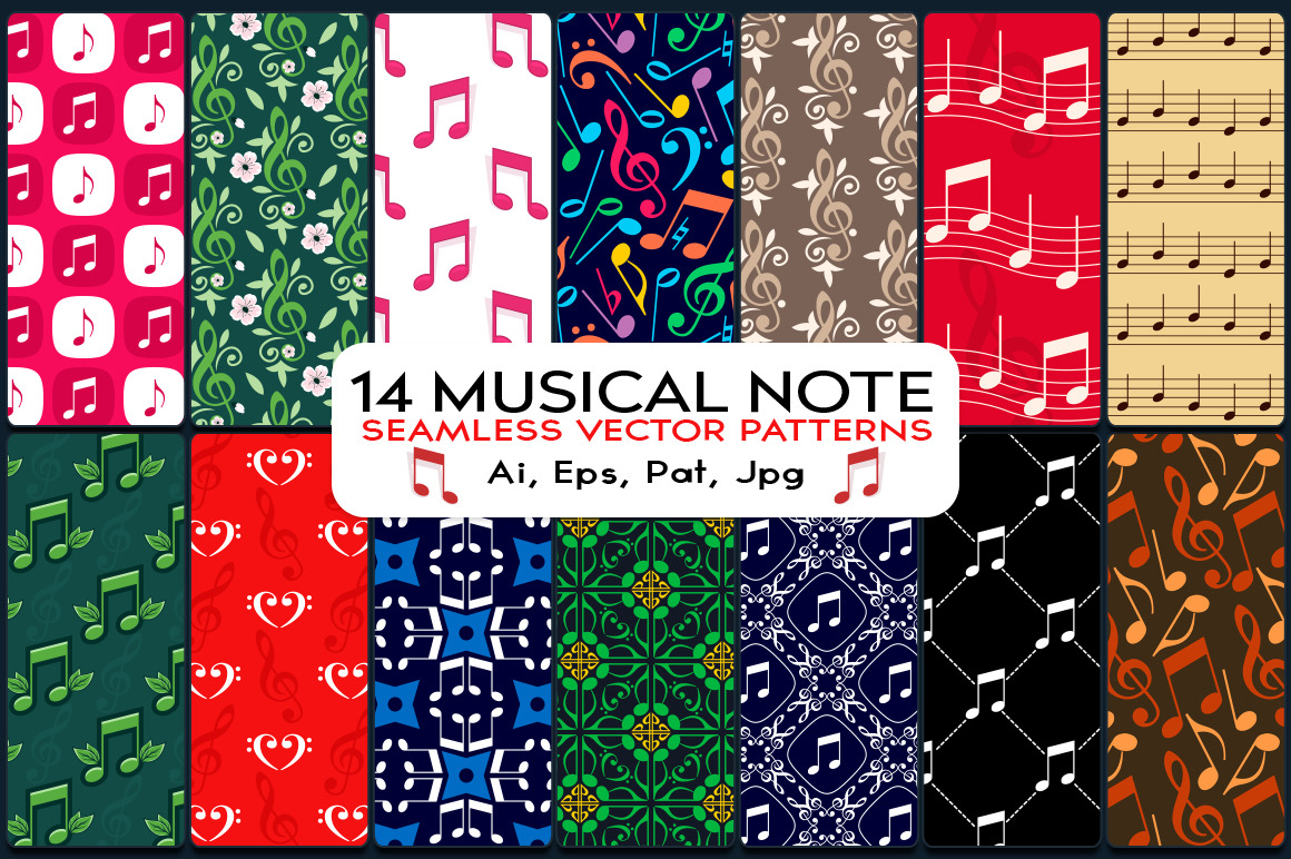 14 Musical Note Seamless Patterns, a Pattern Graphic by deceangabriela