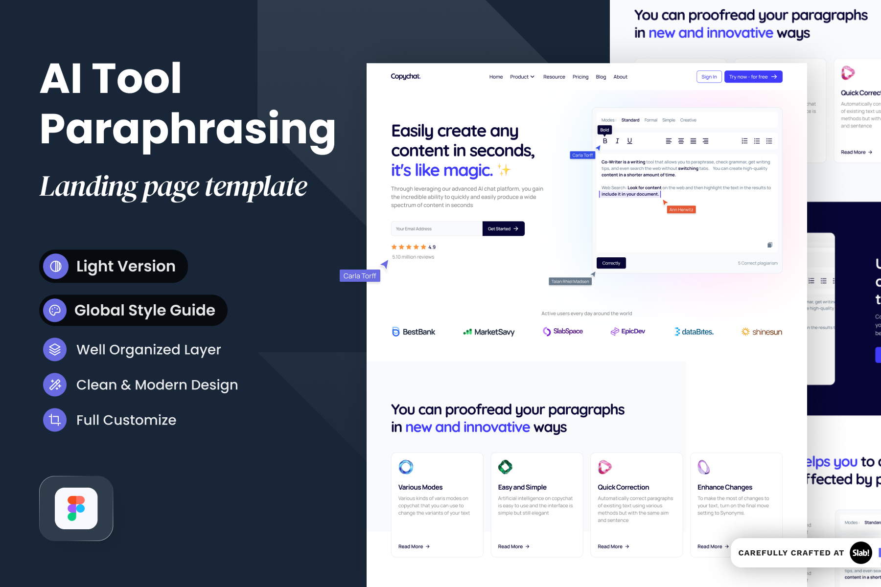 AI Tool Paraphrasing Landing Page, a Landing Page Template by SLAB! Design