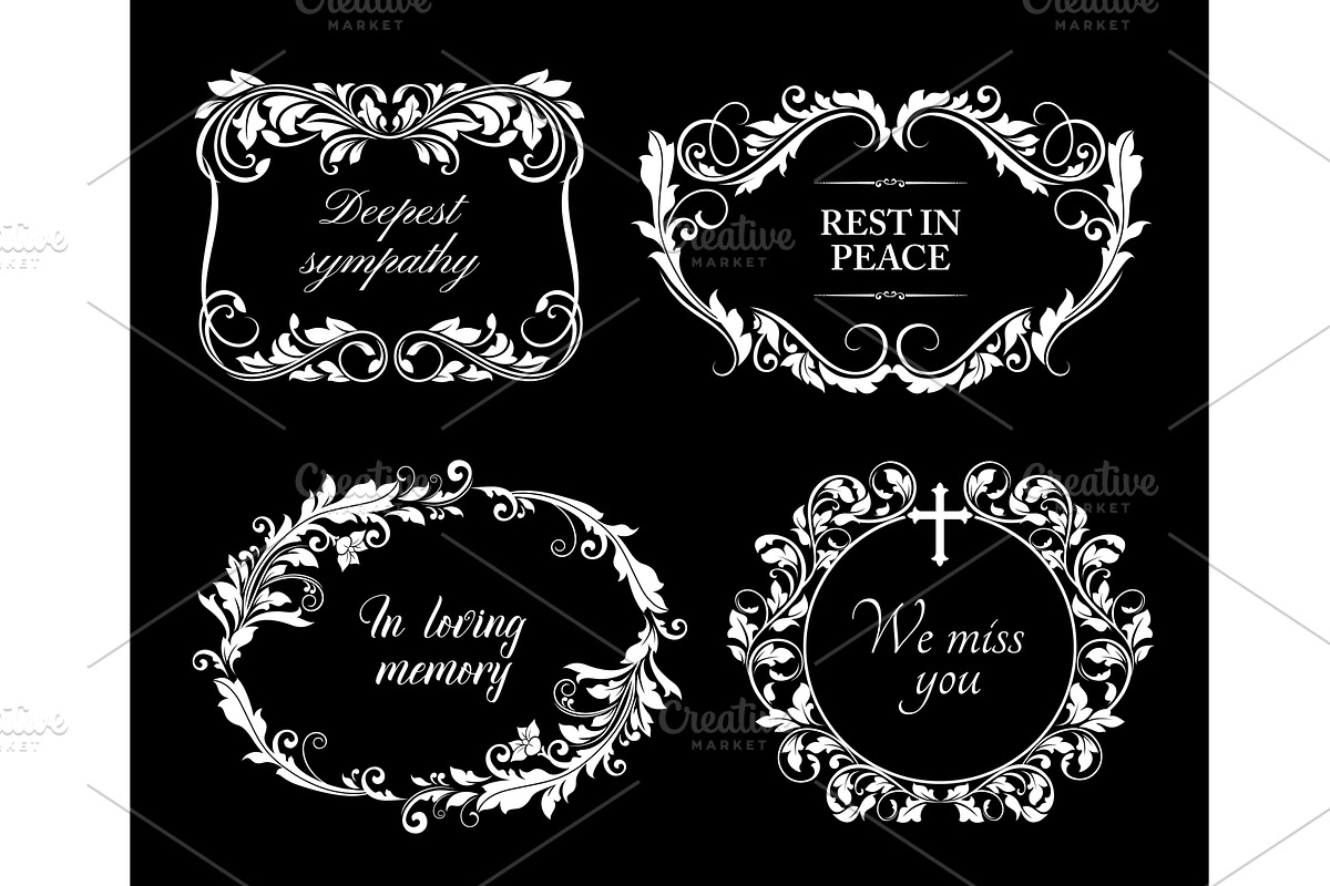 Funeral frames with floral borders, a Decorative Illustration by Vector ...