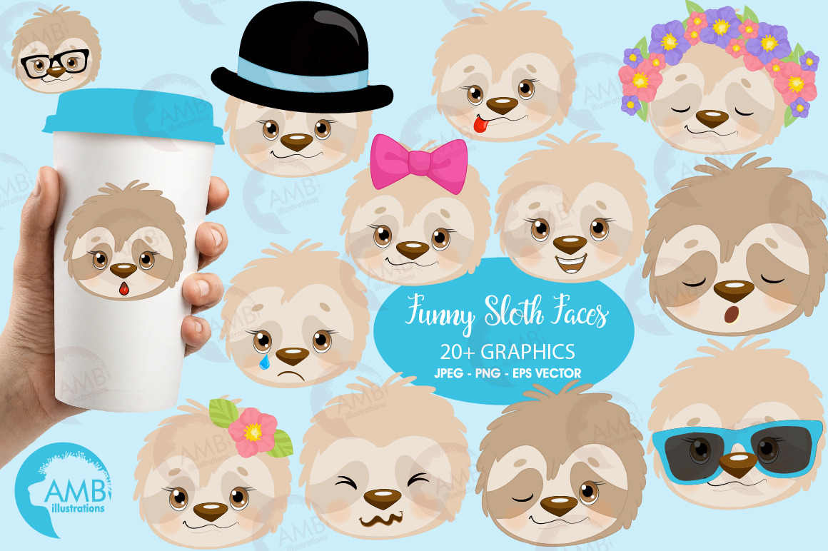 Sleepy Sloth clipart AMB-2200, an Illustration by AMBillustrations