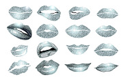 Set of 16 glamour silver lips, a Background Graphic by Rommeo79