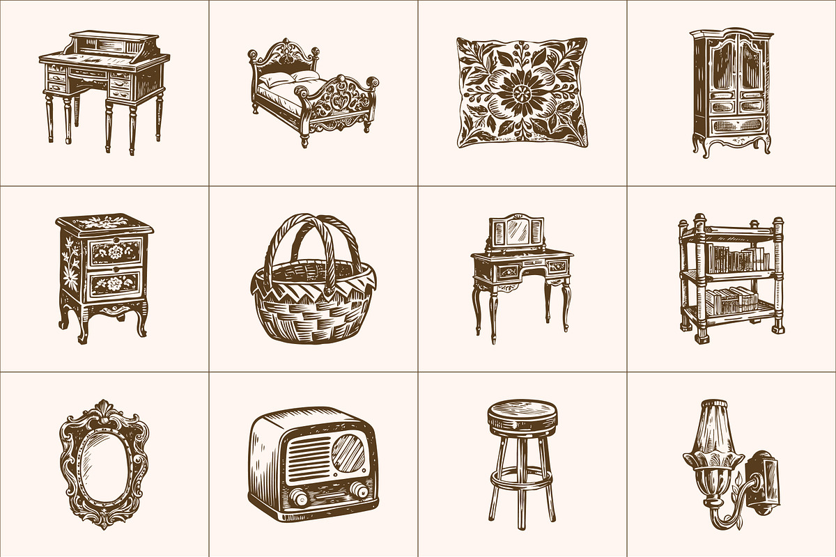 Vintage Interior illustration Set