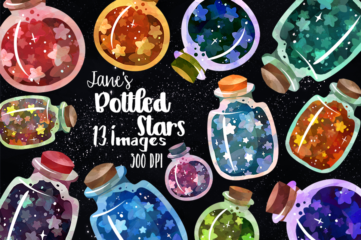 Watercolor Bottled Stars Clipart, an Illustration by DigitalArtsi ...
