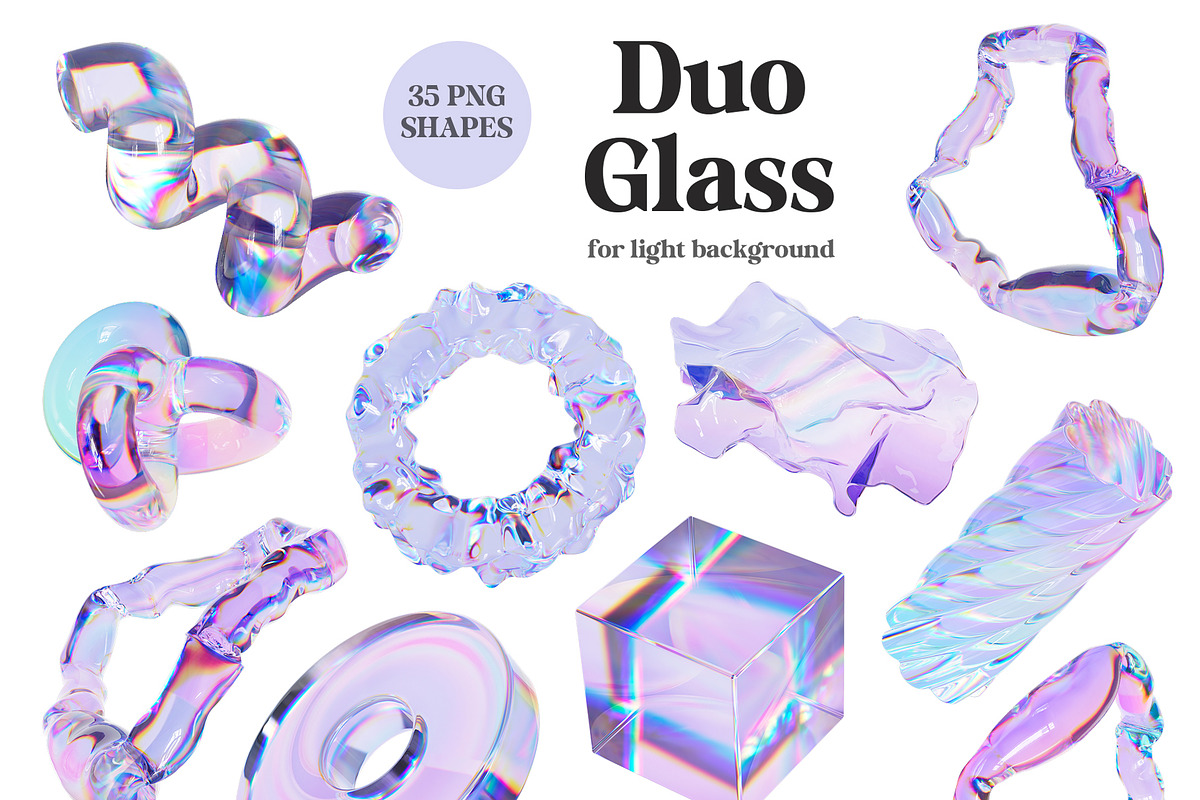 Colorful 3D Duo Glass Shapes Pack, a Graphic by LarysaZabrotskaya