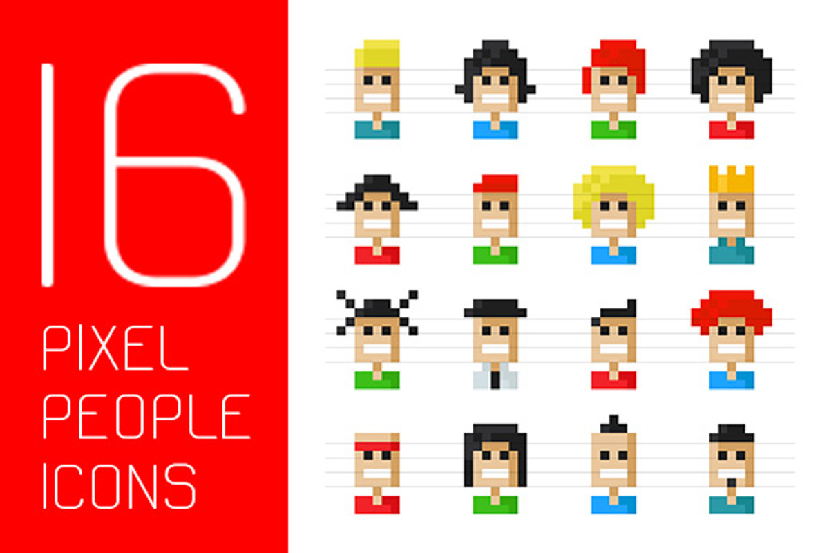 16 Pixel people icons, an Icon by Graphue