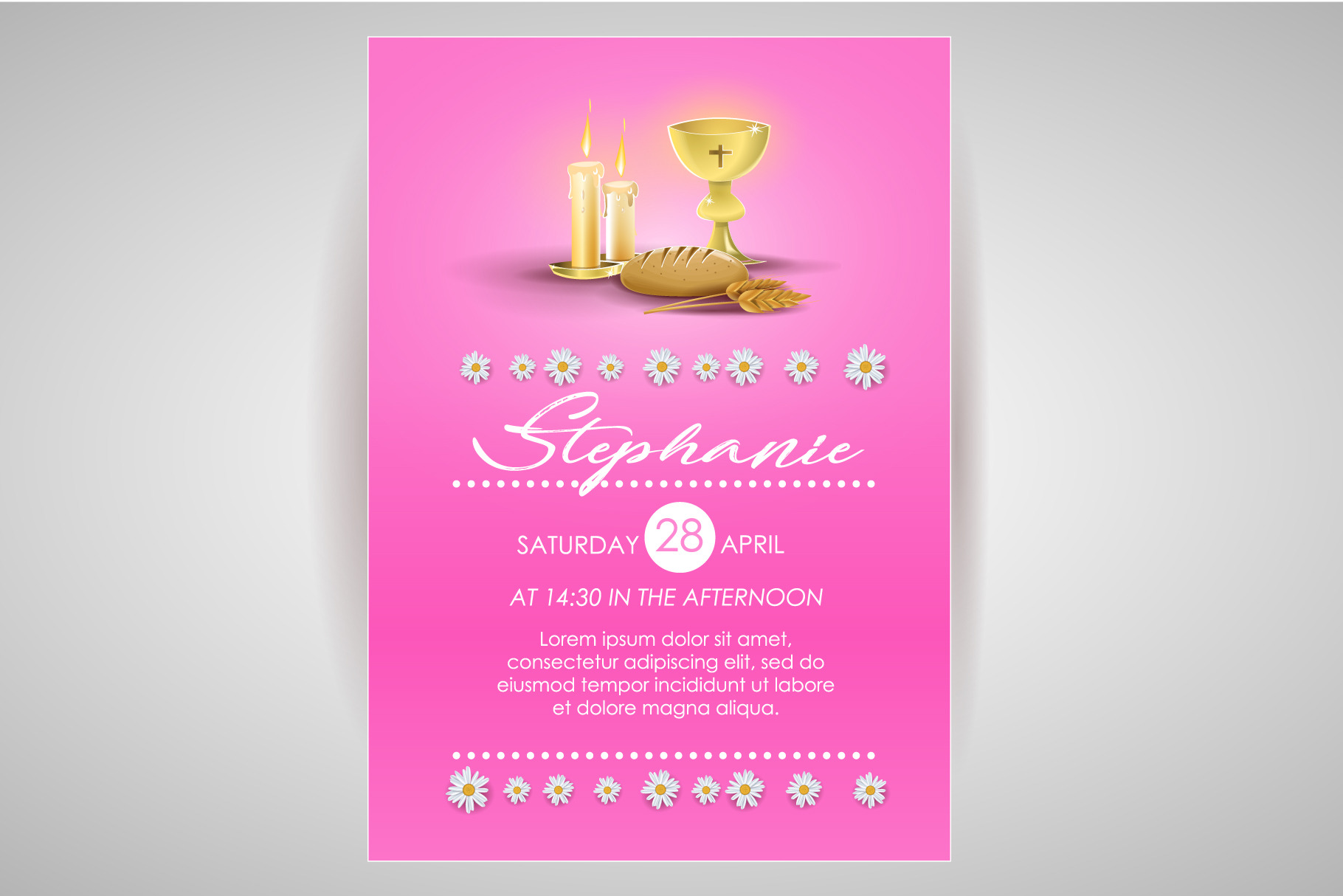 Pink religious invitation card, an Invitation Template by Franmarin
