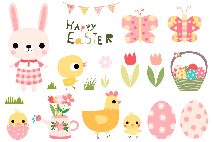 Cute Easter clip art set, an Animal Illustration by Pravokrugulnik