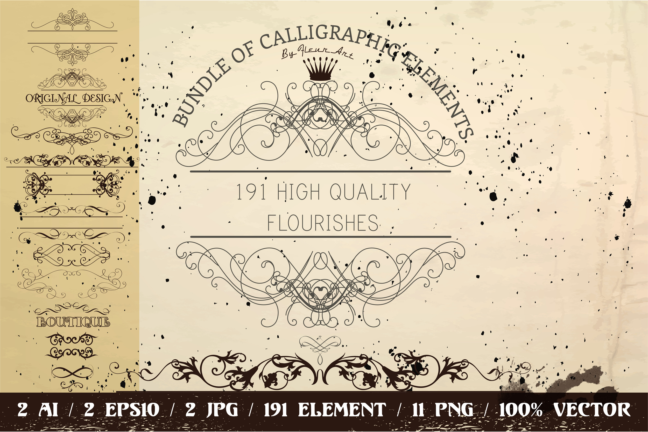 Bundle of vintage flourishes, an Object Graphic by FleurArt