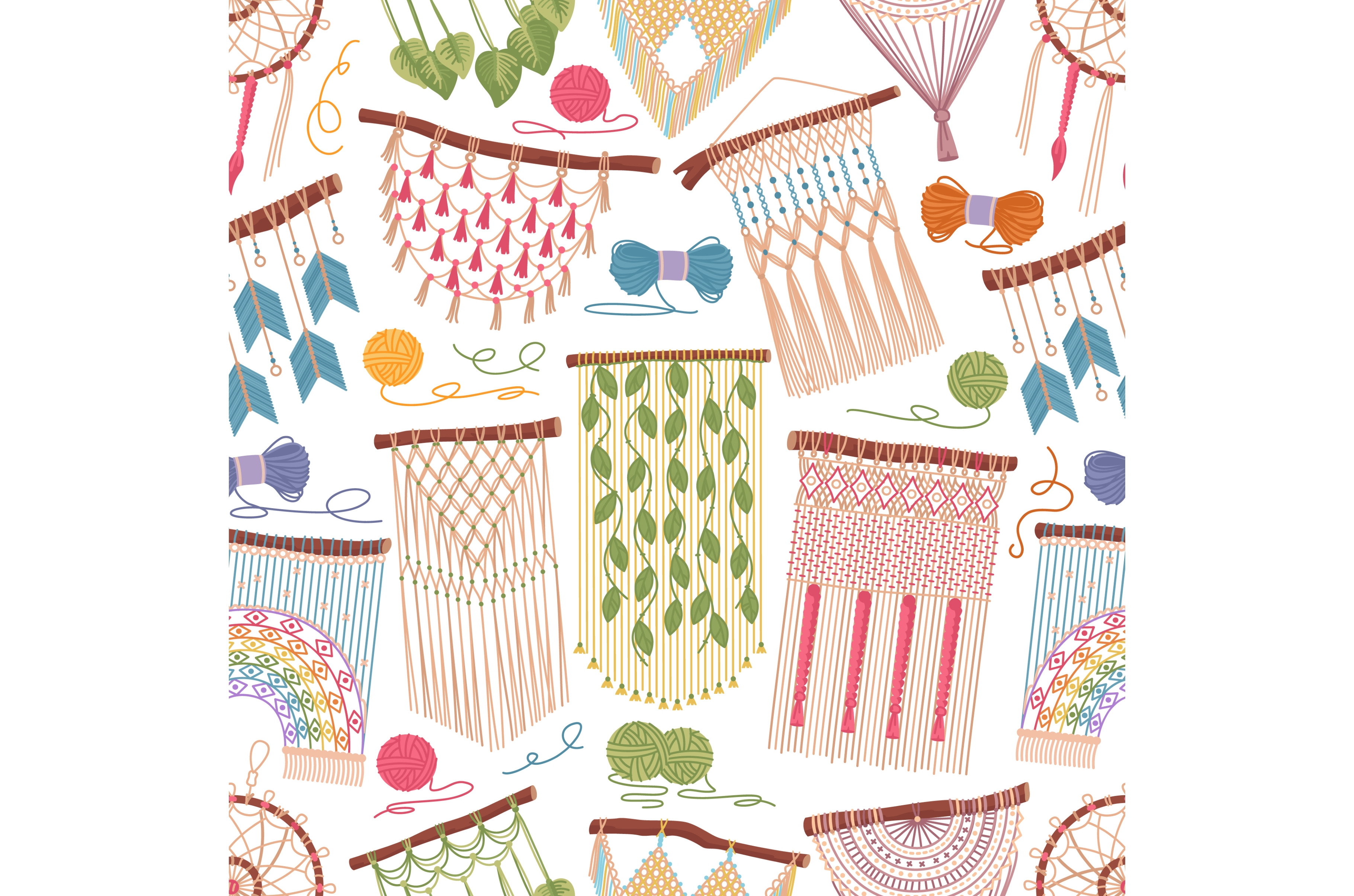 Macrame seamless pattern. Bohemian, a Texture Illustration by Vectorbuum