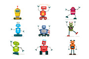 Set of colorful robots flat icons., an Icon by Elegant Solution