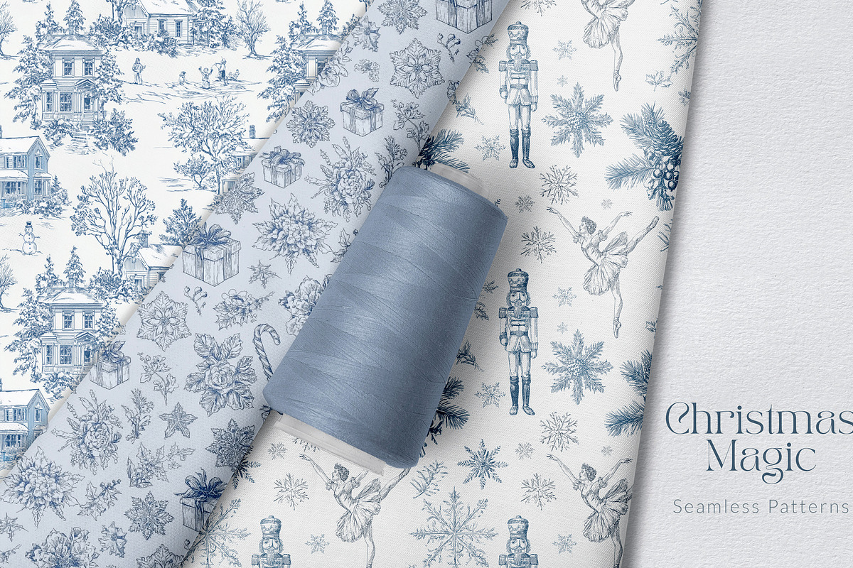 Christmas Magic Blue Toile Patterns