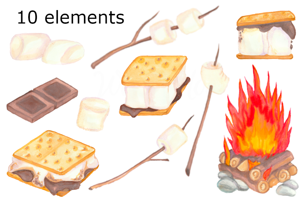 Watercor smores clip art, a Background Graphic by GoodFairyClipArt