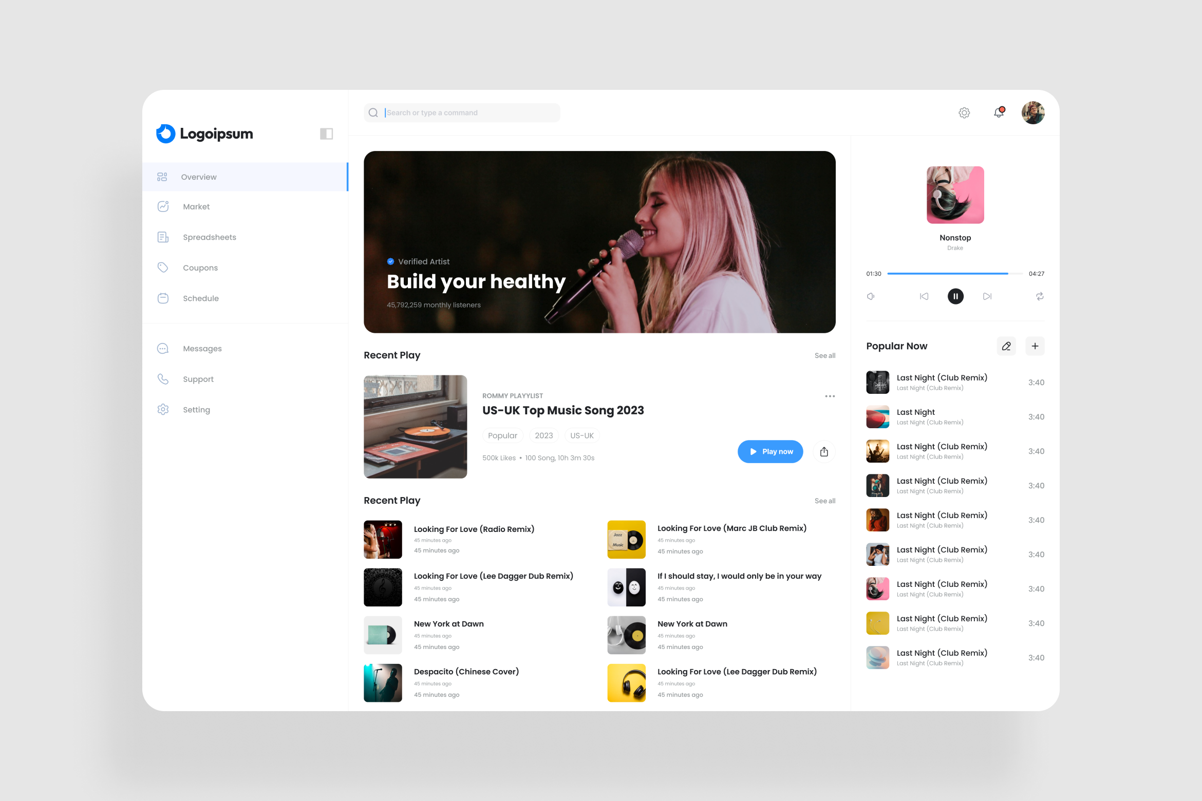 Music Dashboard UI Kit, an UI Kit Template by iDoodle Studio