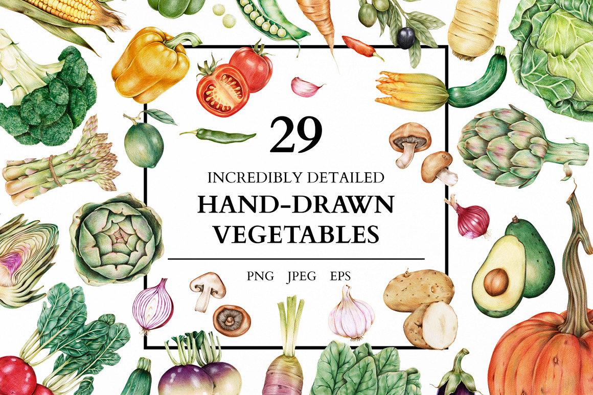 29 Incredible hand-drawn vegetables, a Food Illustration by rawpixel