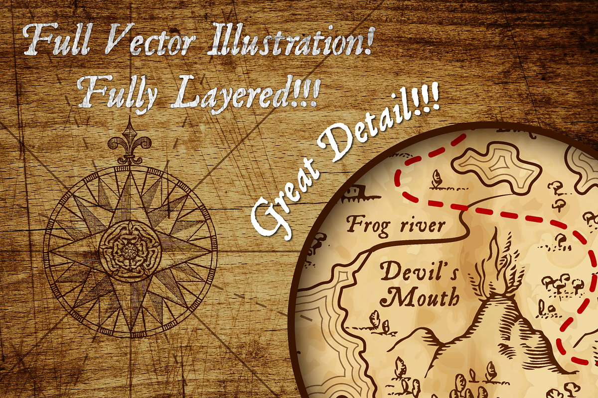 Vector Pirate Treasure Map, an Illustration by Pingebat