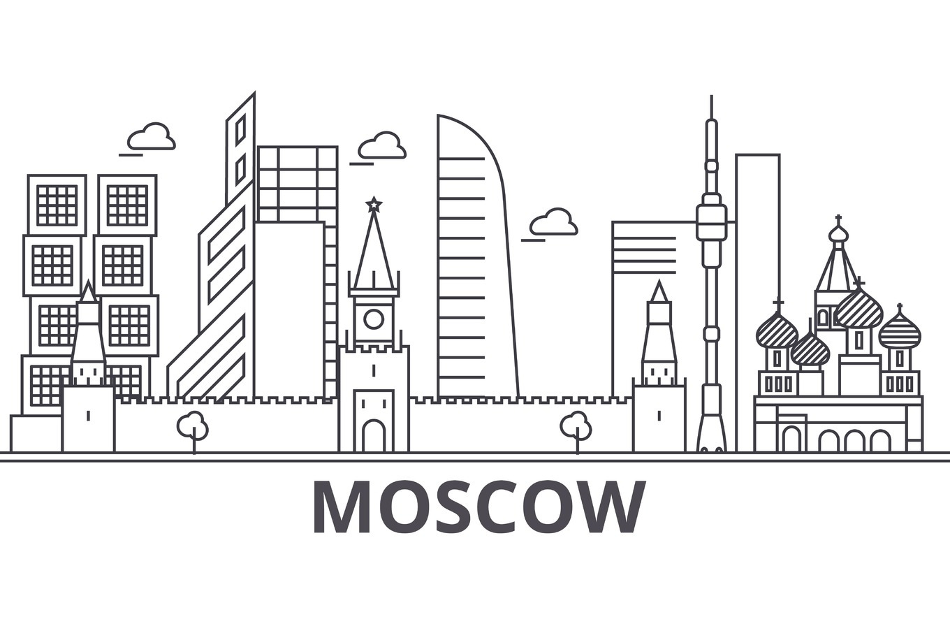 Moscow architecture line skyline illustration. Linear vector cityscape ...